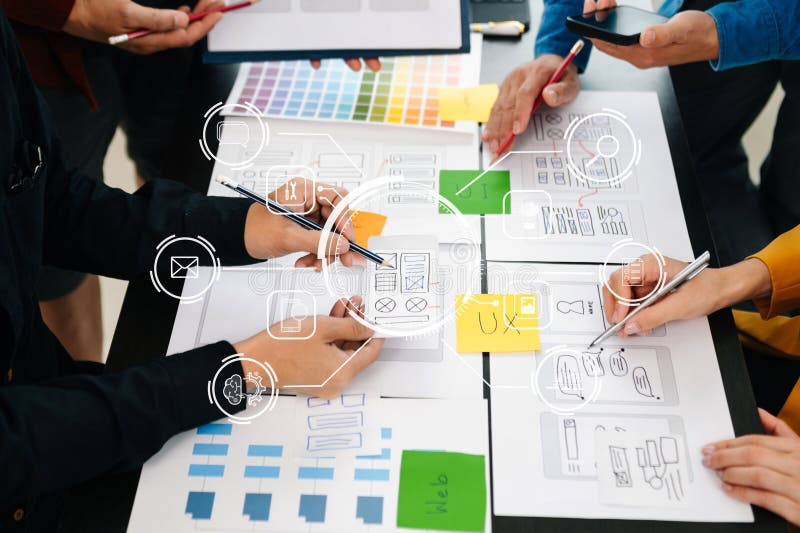 Close Up View of UI Developer Team Brainstorming on Their Project with ...