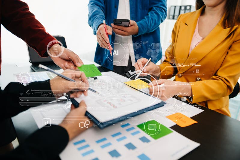 Close Up View of UI Developer Team Brainstorming on Their Project with ...