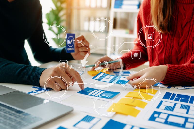 Close Up View of UI Developer Team Brainstorming on Their Project with ...