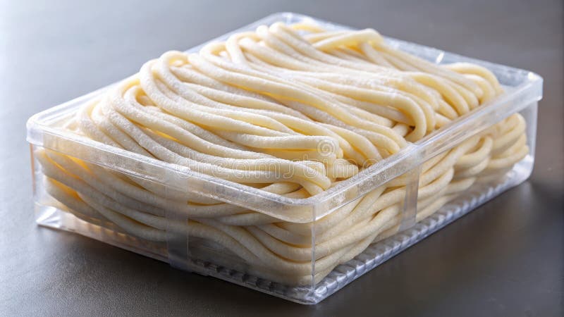 A Close-up View of Uncooked Dried Noodles in a Clear Plastic Container ...