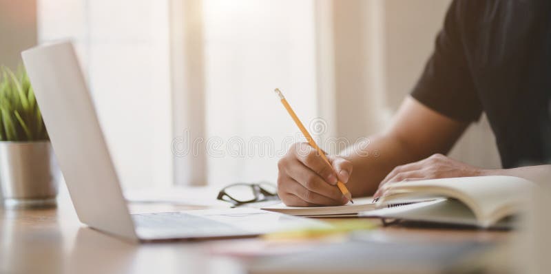 Close-up View of University Student Working on His Project Stock Image ...