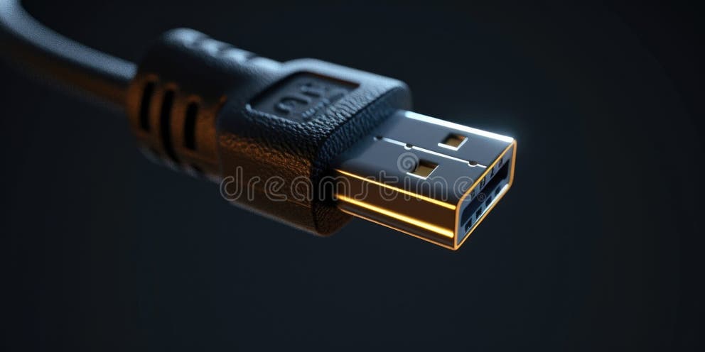 A Close-up View of a USB Cable with a Black Background. Suitable for ...