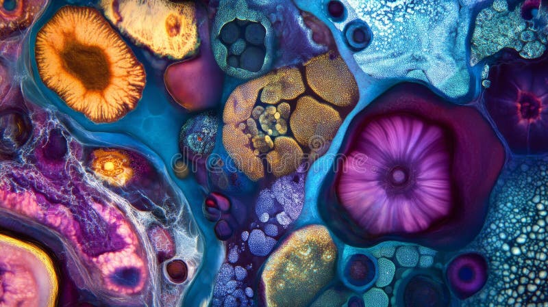 Close Up View of Varied Cell Types Under Microscope Showcasing Unique ...