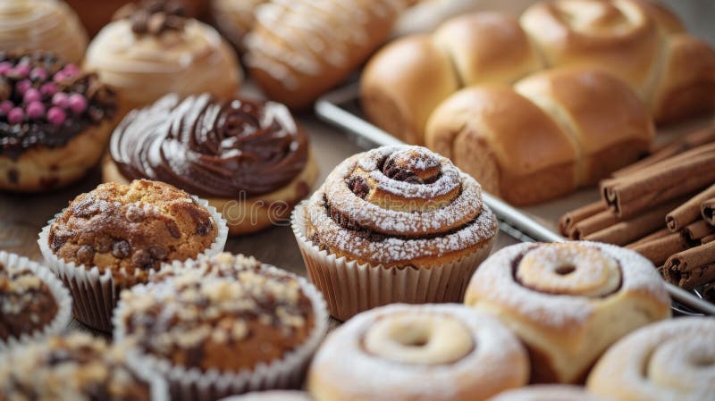 Close-up View of a Variety of Different Types of Pastries Displayed ...