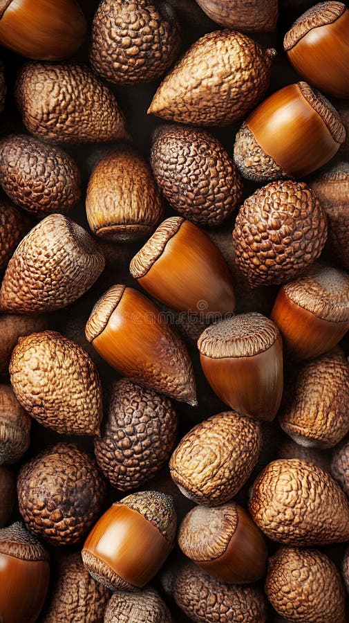 Acorns collection closeup stock illustration. Illustration of brown ...