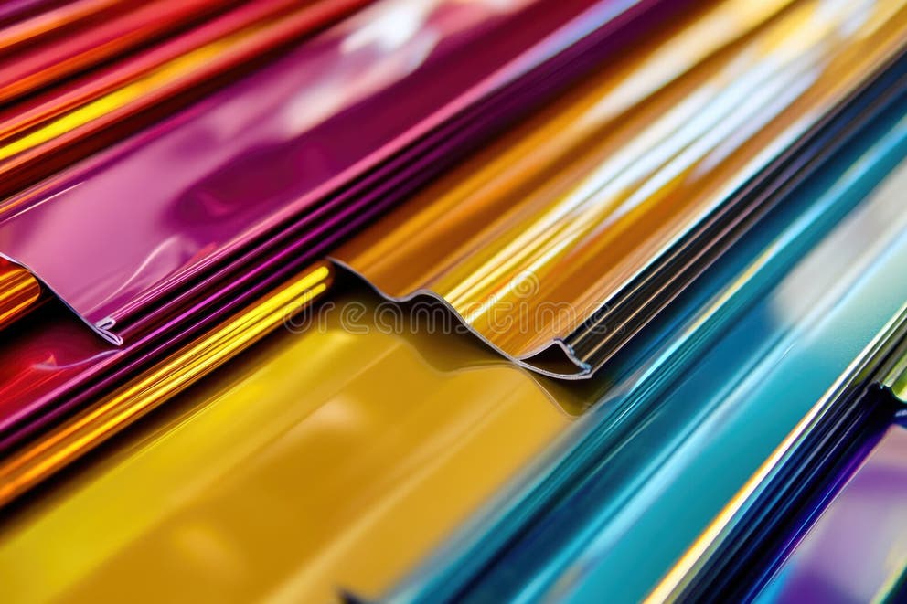 A Close-up View of Various Colored Metal Sheets Stock Image - Image of ...