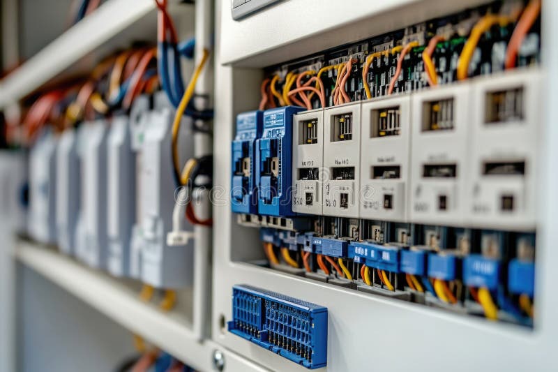 A Close-up View of Various Electronic Devices and Wiring Stock Image ...