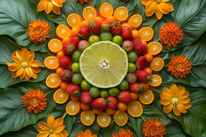 A Close Up View of Various Fruits Arranged in a Circle Stock ...