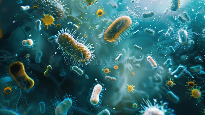 A Close-up View of Various Germs and Bacteria Floating in a Fluid ...
