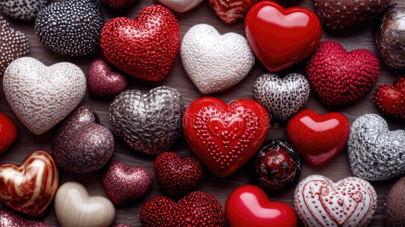 A Close-up View of Various Heart-shaped Objects Arranged on a Table ...