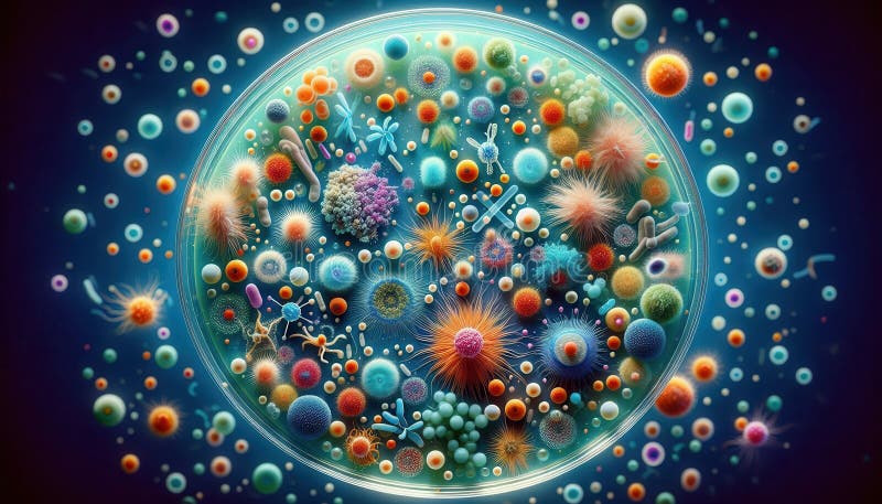 Close-up View of Various Microorganisms in a Petri Dish, Resembling ...