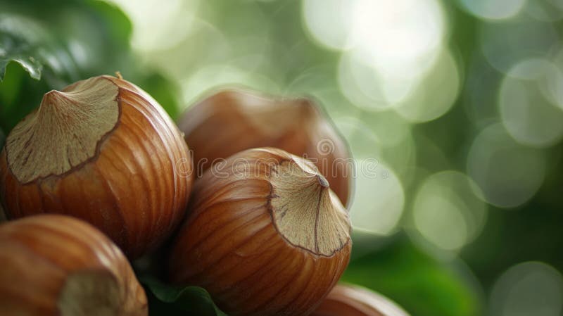 A Close-up View of Various Nuts Growing on a Tree Branch Stock Photo ...