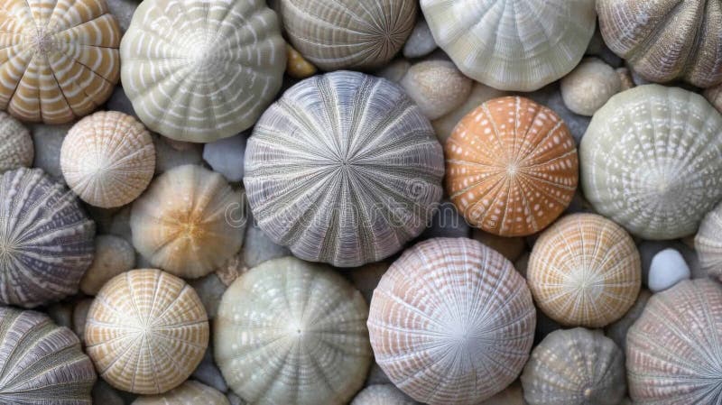 A Close-Up View of Various Sea Urchin Shells Stock Illustration ...
