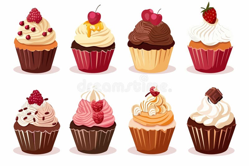 Close Up View of Various Sweet Cupcakes Isolated Vector Style Stock ...
