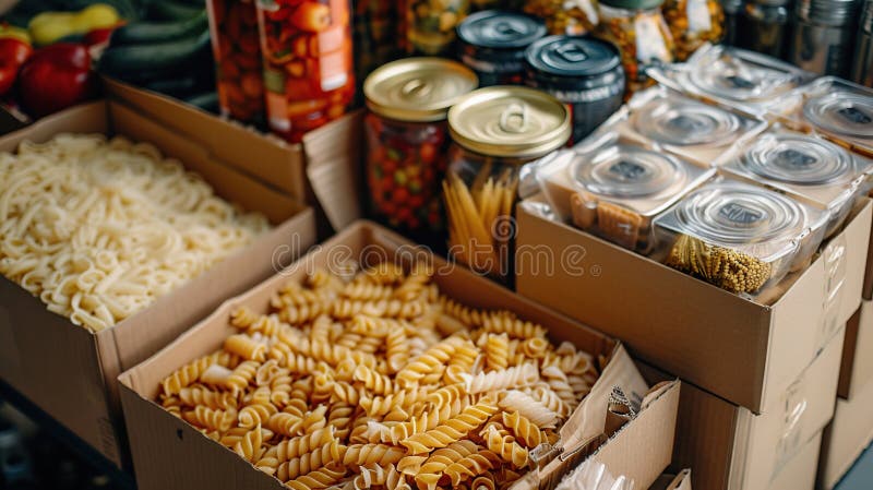 A Close-up View of Various Types of Pasta in Cardboard Boxes, Some with ...