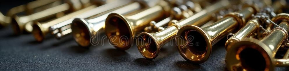 Close Up View of Various Wind and Brass Instruments, Neatly Arranged ...