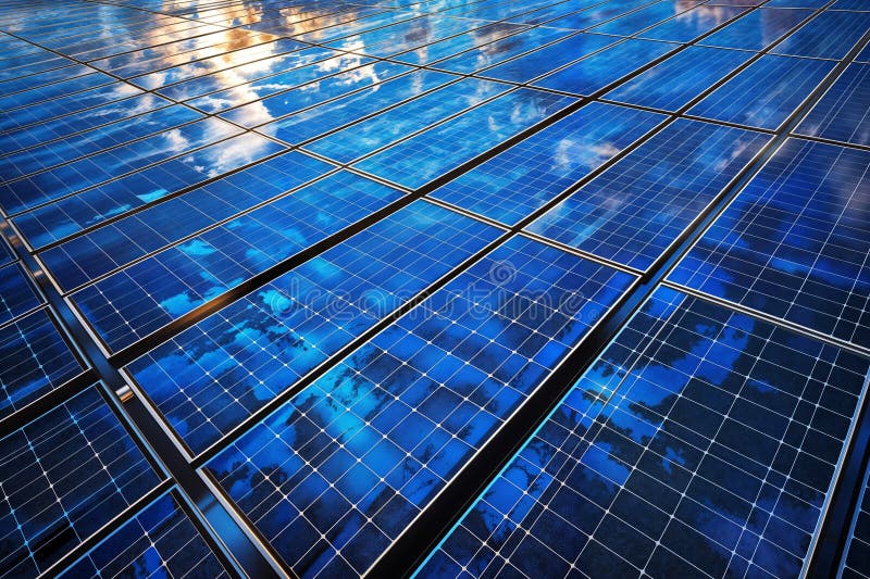 Vast Solar Panel Array: Reflecting Sky and Clouds for a Vision of ...