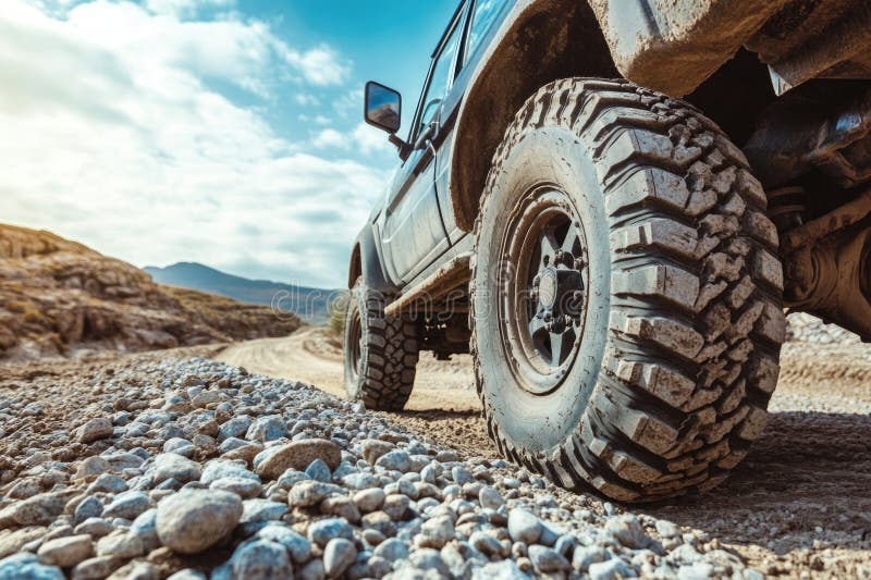 A Close-up View of a Vehicle Navigating through a Rugged Terrain, with ...
