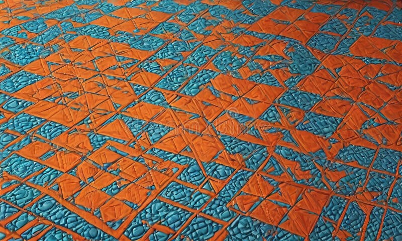 Close-up View Vibrant, Abstract Pattern Orange and Blue Squares and ...