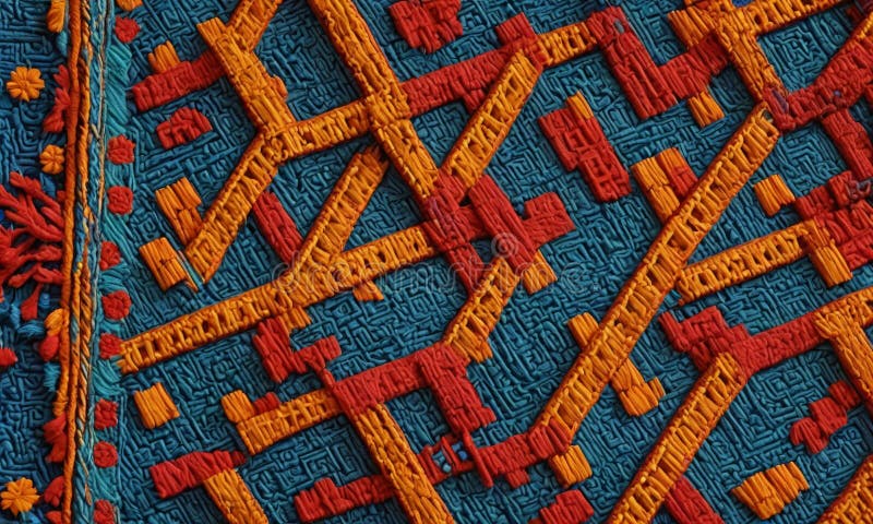 Close-up View Vibrant, Abstract Textile Pattern, Featuring Complex ...