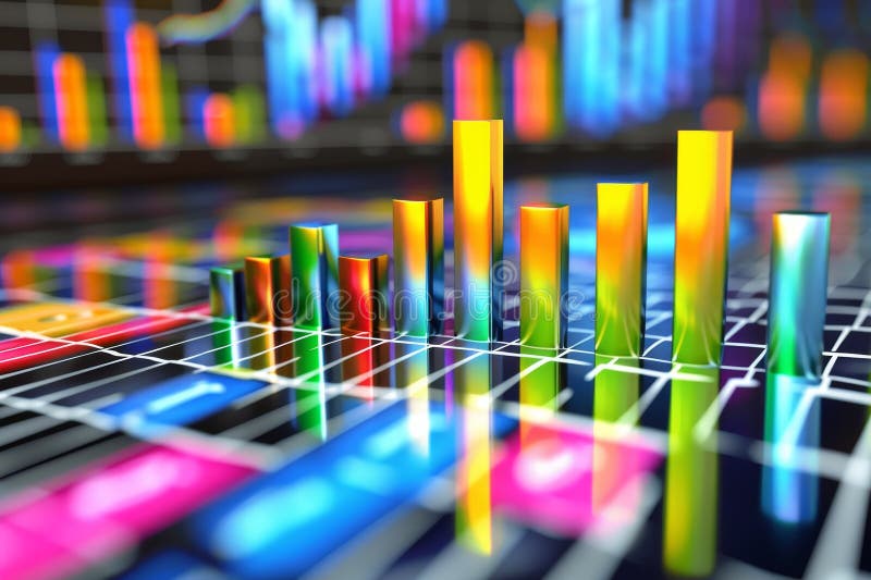 Close Up View of a Vibrant Bar Chart Displayed on a Laptop Screen ...