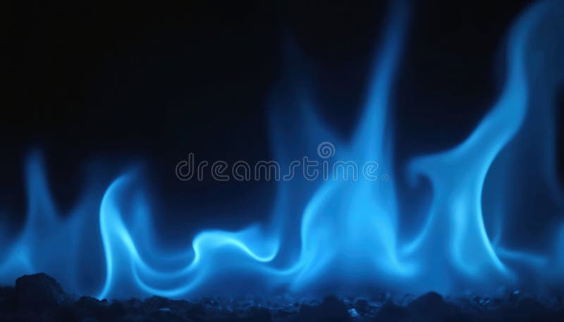 Close-up View of Vibrant Blue Flames Dancing Against Dark Background ...