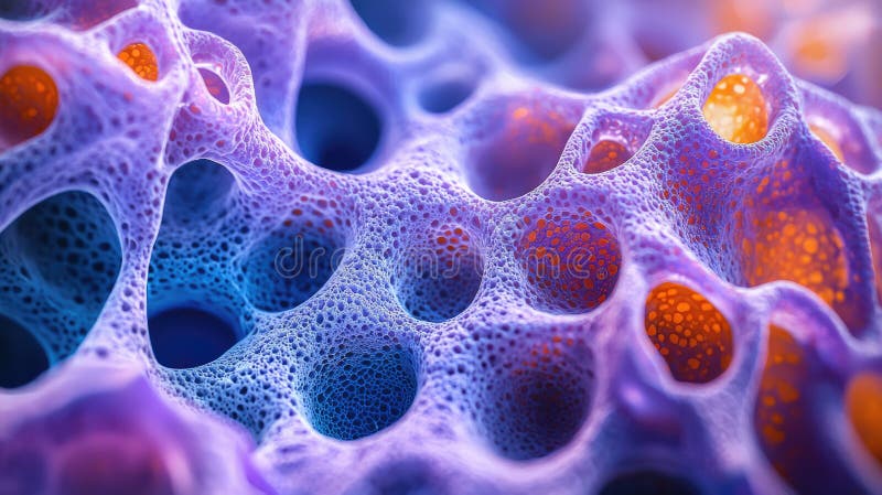 Close-up View of Vibrant Blue and Orange Patterned Microscopic ...