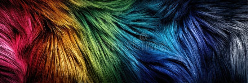 Close-up View of Vibrant Furry Fabric Illuminated by Rainbow Lighting ...