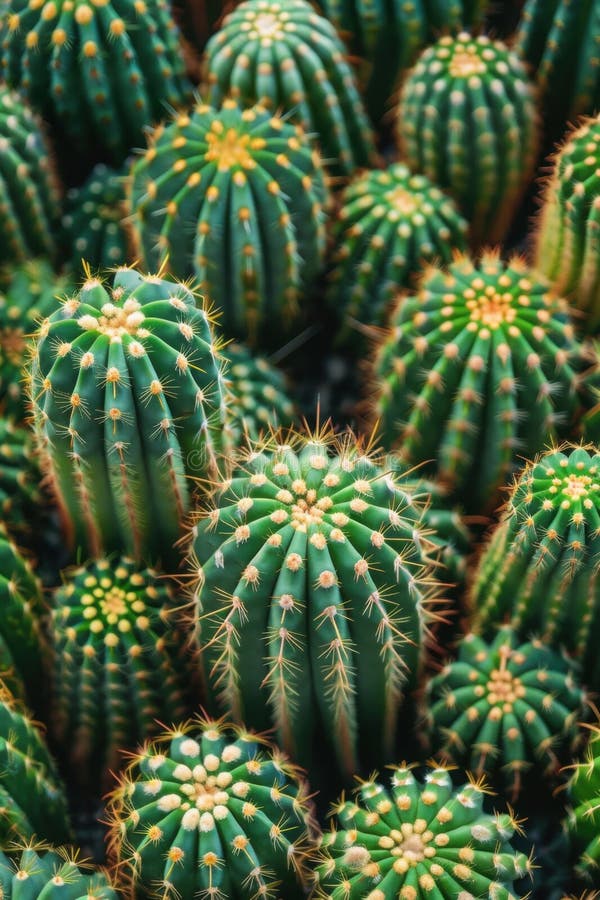 Close Up View of Vibrant Green Cacti Cluster Thriving in Natural ...
