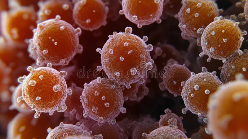 Close-up View of Vibrant Orange Cells Under Microscope in Scientific ...