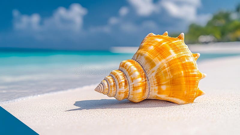 A Close-up View of a Vibrant Orange Seashell on a Sandy Beach with ...