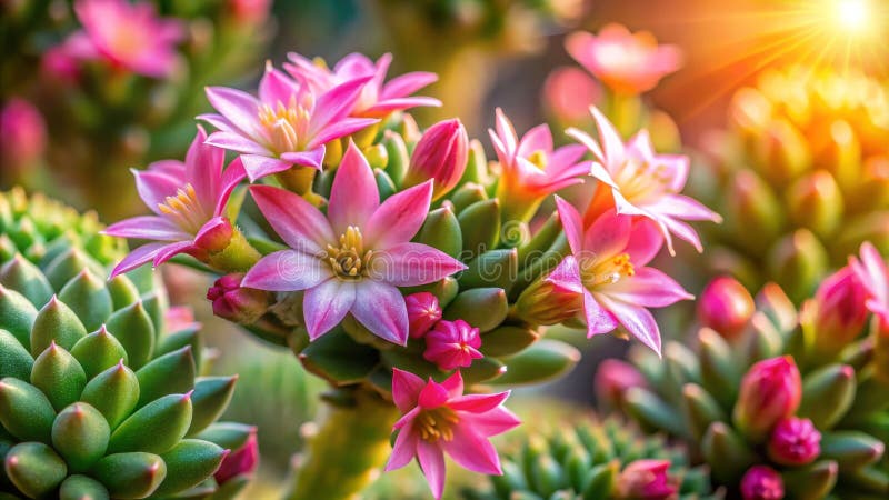 Close-up View of Vibrant Pink Succulent Flowers Blooming in Sunlight ...