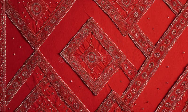 Close-up View Vibrant Red Fabric with Diamond Pattern, Featuring ...
