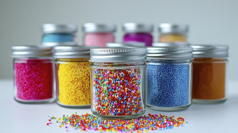 Close-up View of Vibrant Sprinkles in Jars Colorful Dessert Decoration ...