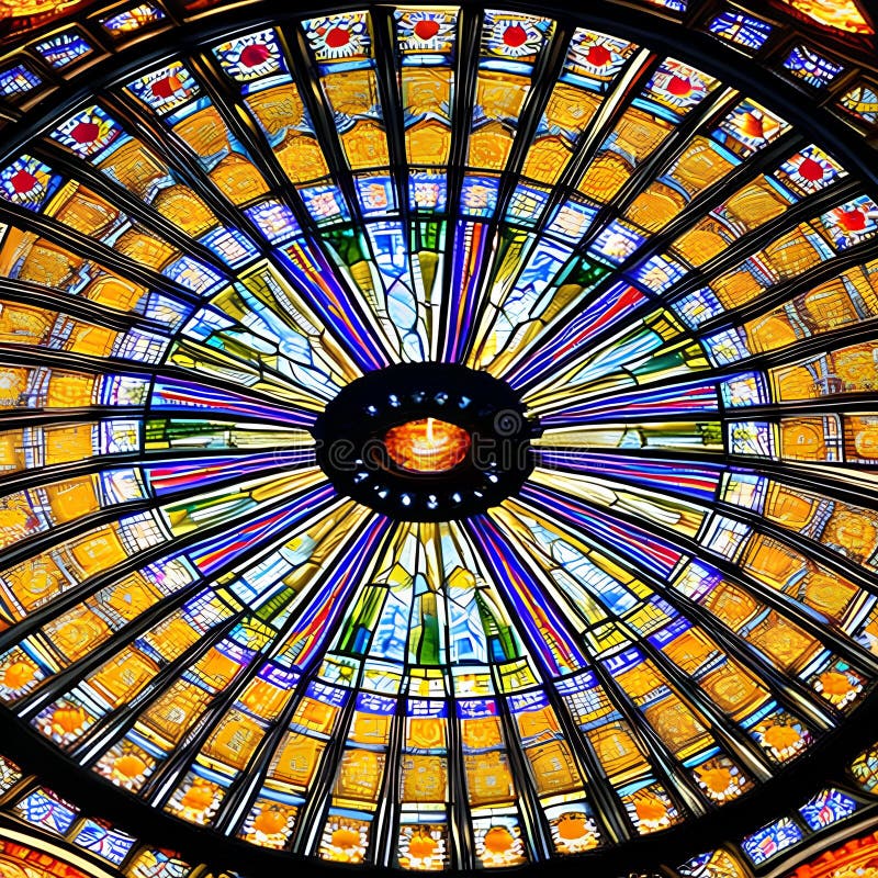 A Close-up View of a Vibrant Stained Glass Ceiling, Casting a ...