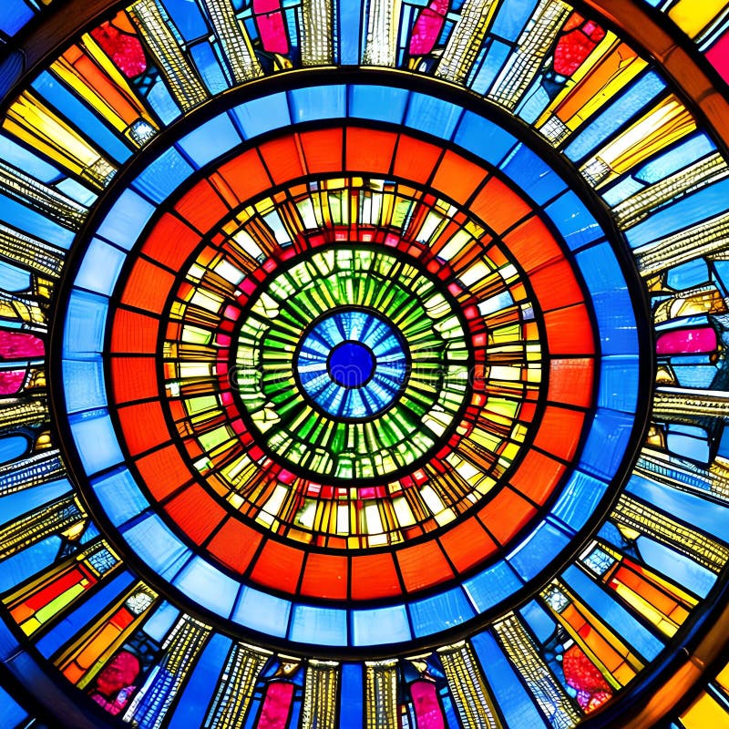 A Close-up View of a Vibrant Stained Glass Ceiling, Casting a ...