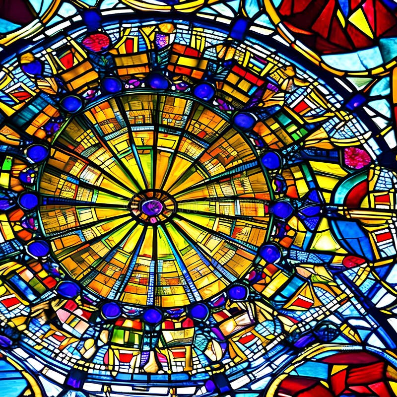 A Close-up View of a Vibrant Stained Glass Ceiling, Casting a ...