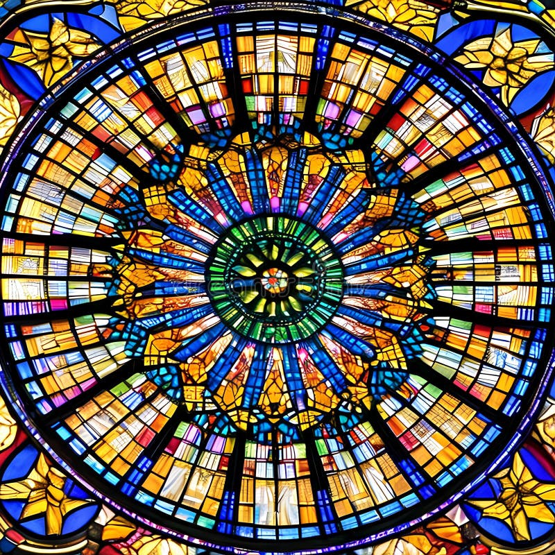 A Close-up View of a Vibrant Stained Glass Ceiling, Casting a ...