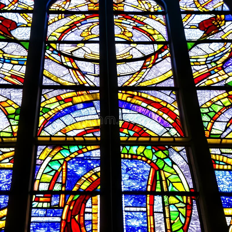 A Close-up View of a Vibrant Stained Glass Window, Casting a ...