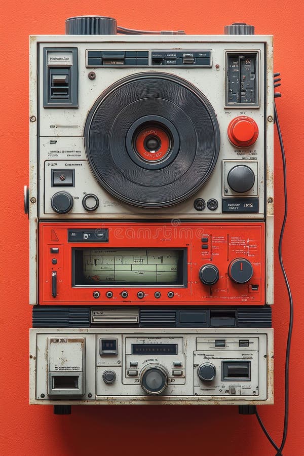 Retro Vintage Audio System with Orange and White Design on Wall Stock ...