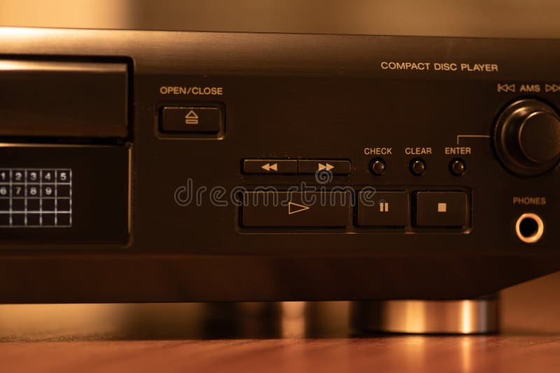 Close-Up View of Vintage Compact Disc Player Front Panel and Controls ...