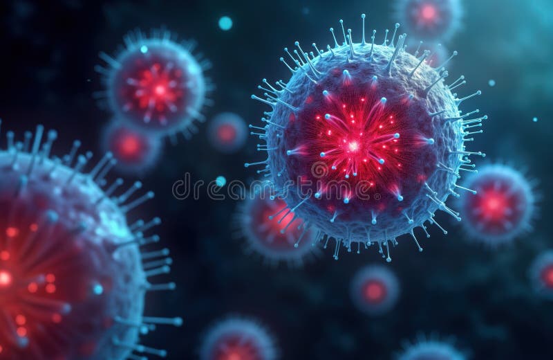 Close-up View of Viruses. 3D Model Shows Complex Virus Structure with ...