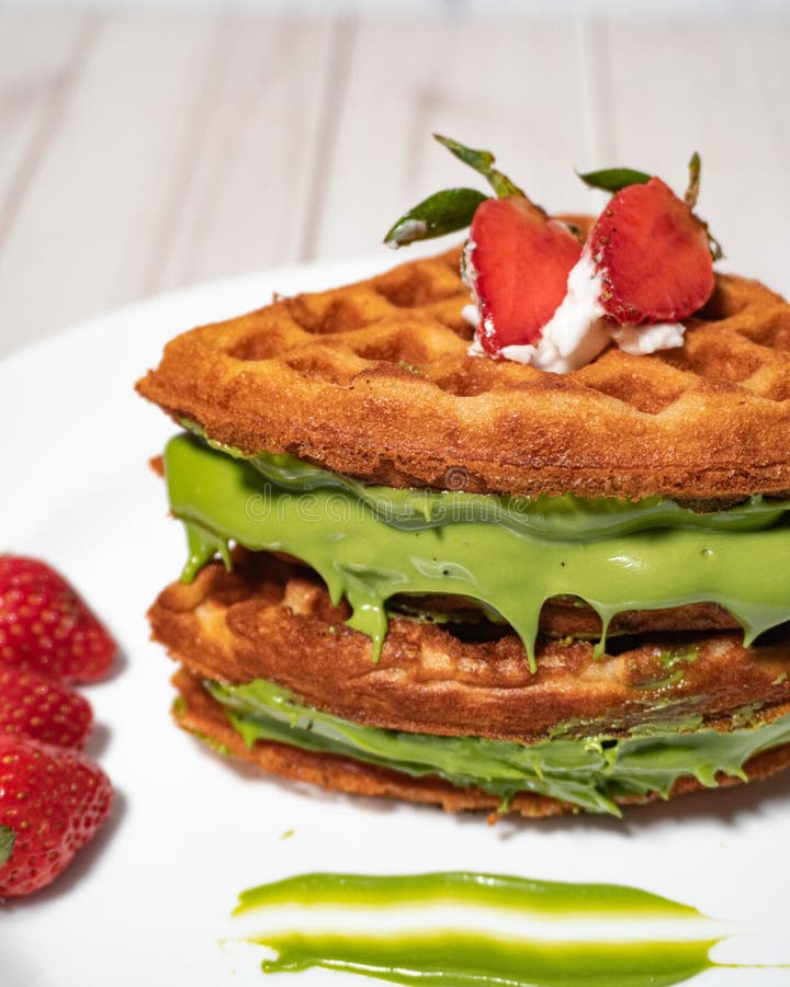 Waffle Stack with Butter and Honey Stock Photo - Image of golden ...