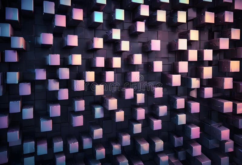 A Close-up View of a Wall of Colorful, Metallic Cubes. the Cubes are ...
