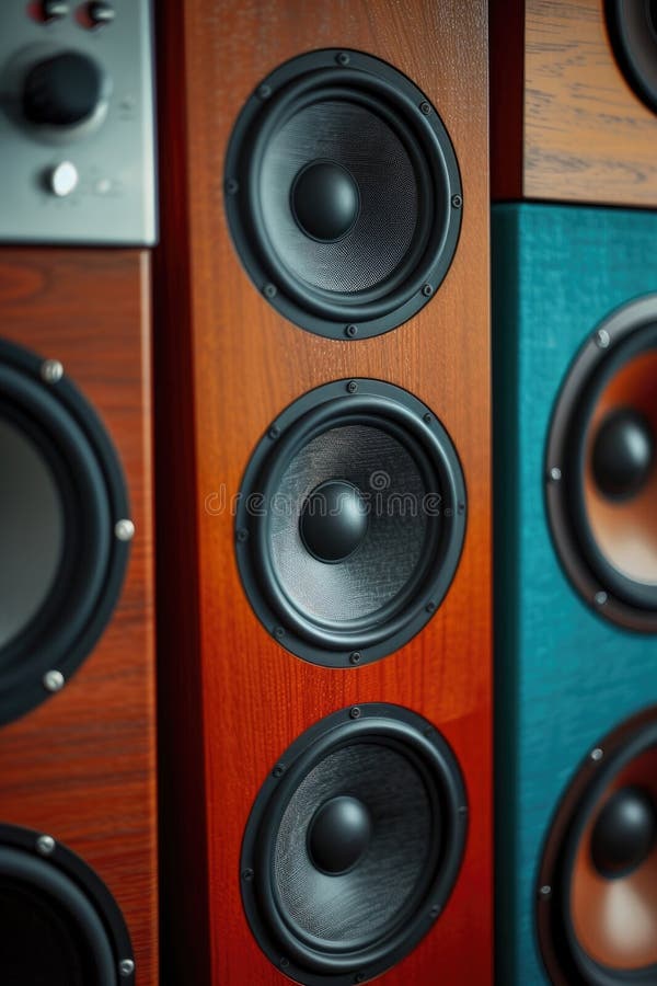 Close-up View of a Wall-mounted Bunch of Speakers. Versatile Image ...