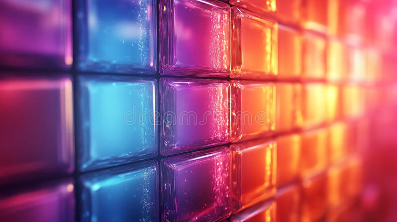 A Close-up View of a Wall with Vibrant, Shiny, Rectangular Tiles ...