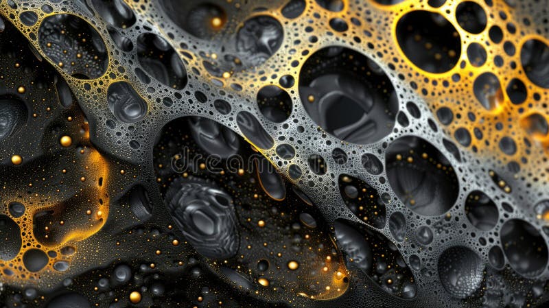 Close Up View of Water Bubbles on a Dark Black Surface, Creating a ...