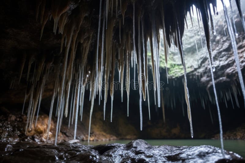 Close-up View of Water Drops Falling from Cave Stalactites Stock Image ...