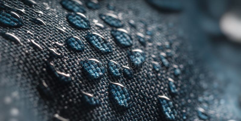 Close-up View on Water Drops on Waterproof Impregnated Fabric in Rain ...
