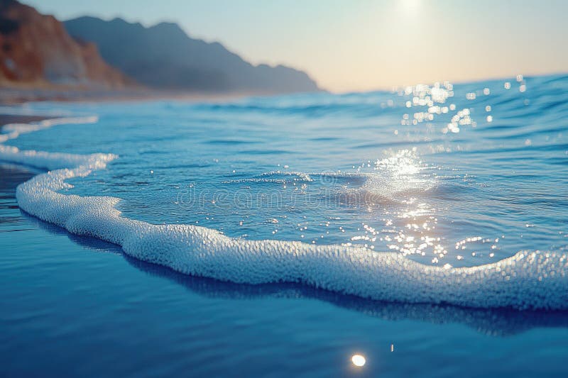 Close Up View of a Wave Breaking on the Beach, with Water and Sand in ...